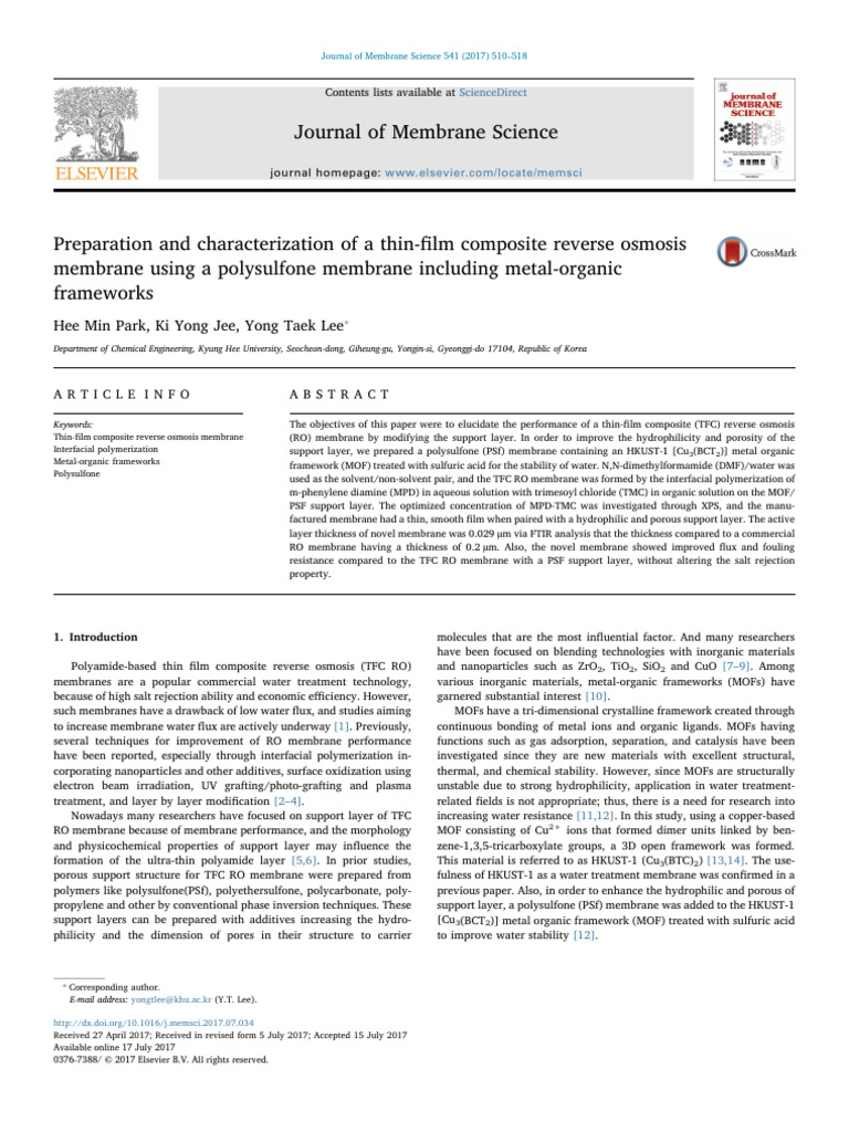 Preparation and Characterization of A Thin-Film Composite Reverse ...