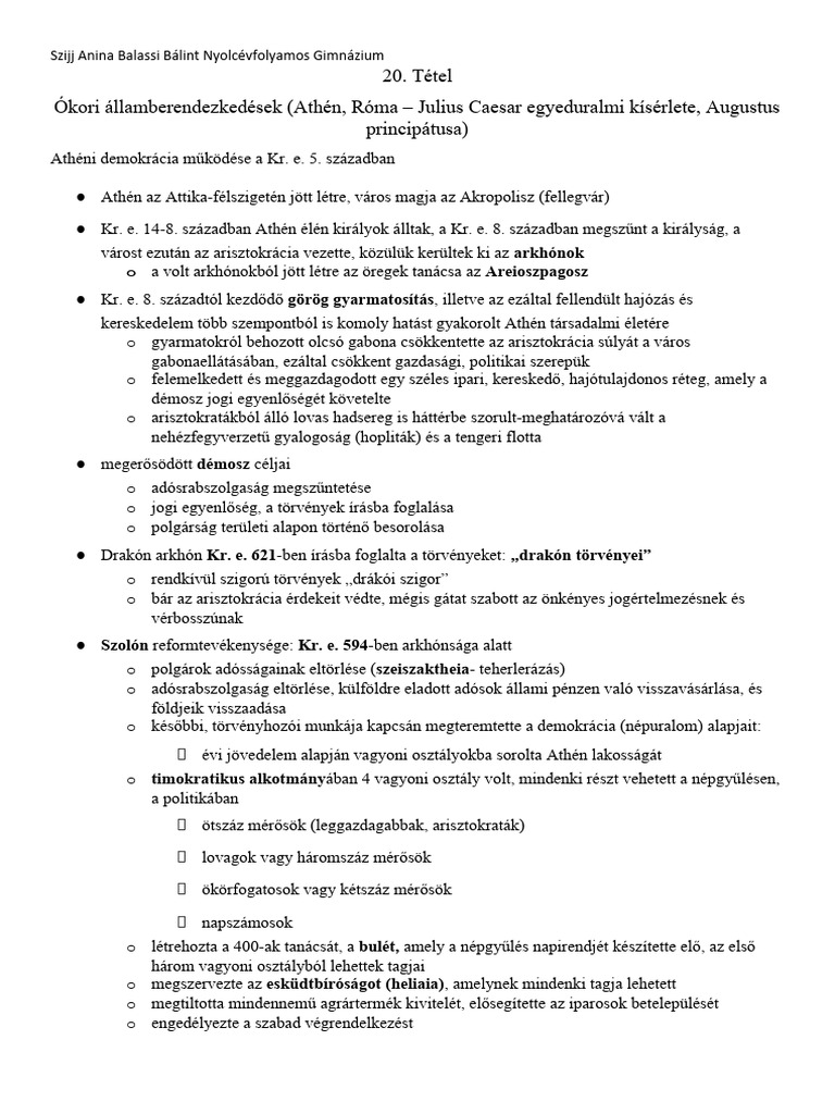 Ókori Államberendezkedések (Athén, Róma - Julius Caesar Egyeduralmi ...