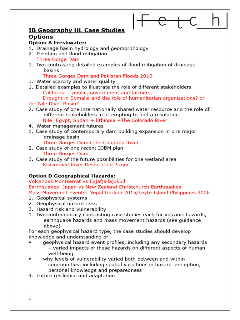 IB Geography HL Case Study Overview | PDF | Hazards | Climate Change