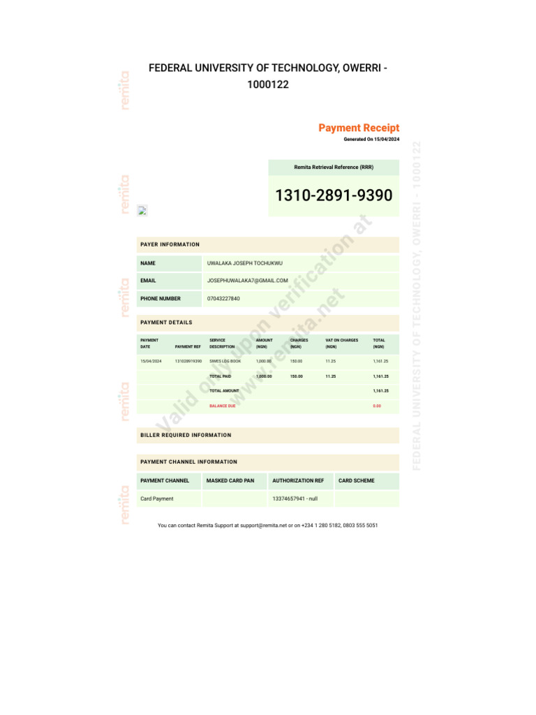 Siwes Logbook Reciept | PDF | Receipt | Payments