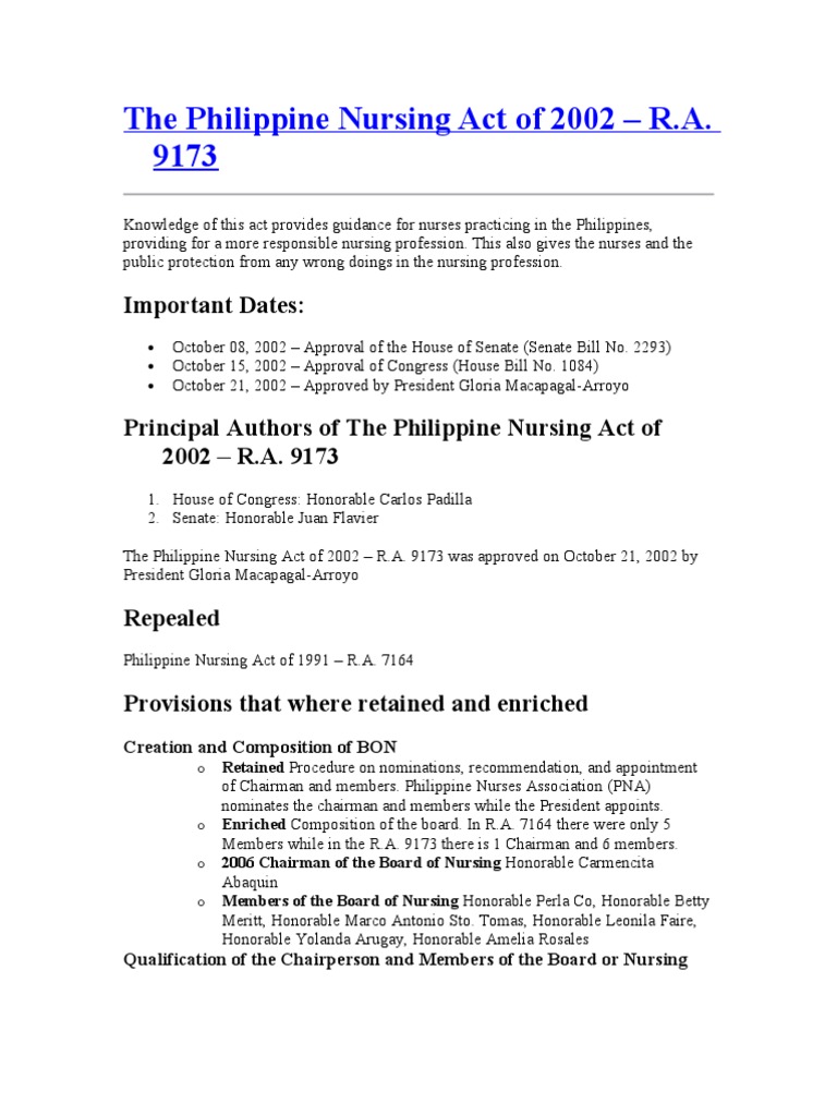 Philippine Nursing Act of 2002 Overview | PDF | Licensure | Nursing