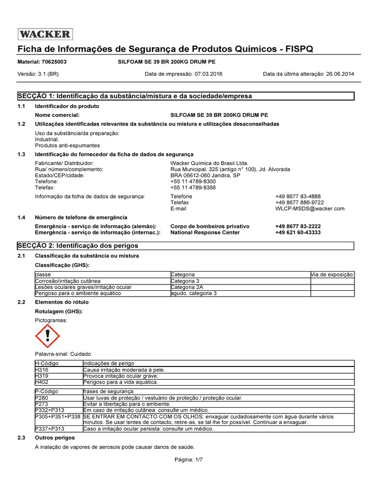 Fispq - Silfoam Se 39 | Download grátis PDF | Embalagem e rotulagem