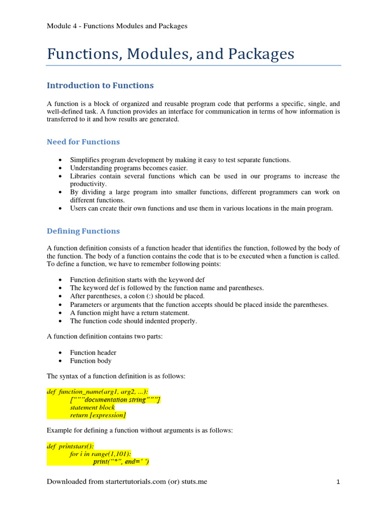 Module 4 Functions Modules And Packages Pdf Parameter Computer Programming Anonymous 6200