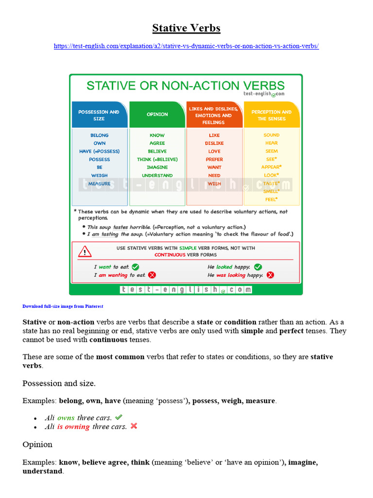 Stative or Non - Action Verbs | PDF | Verb | Grammatical Tense