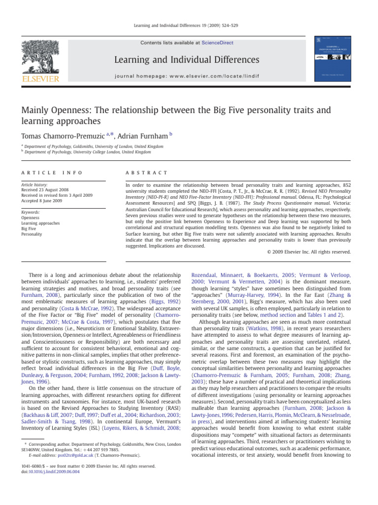 Mainly Openness - The Relationship Between The Big Five Personality ...