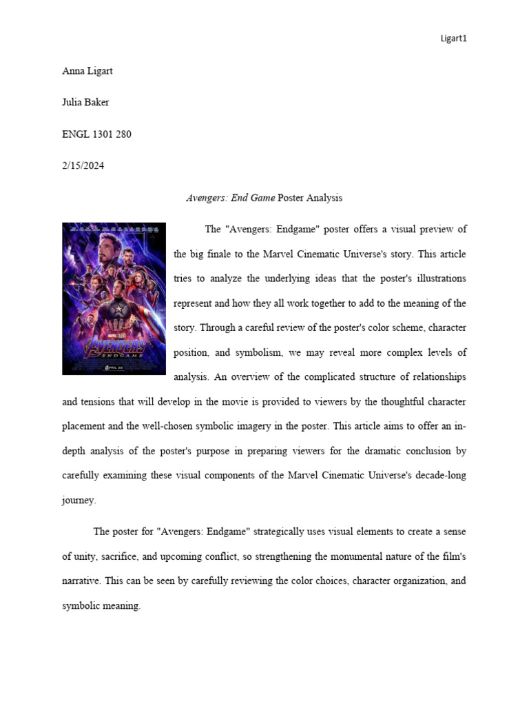 Avengers End Game Poster Analysis 2 | PDF