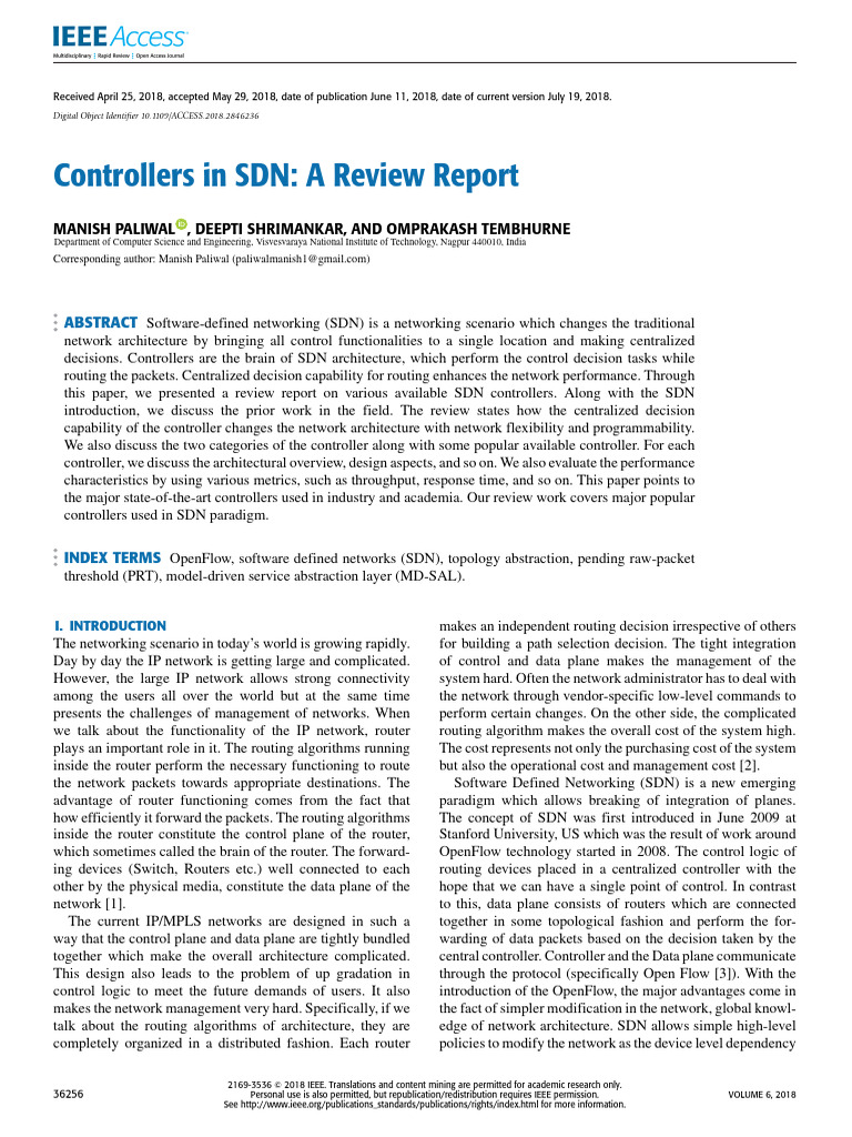 Controllers in SDN A Review Report | PDF | Computer Network ...