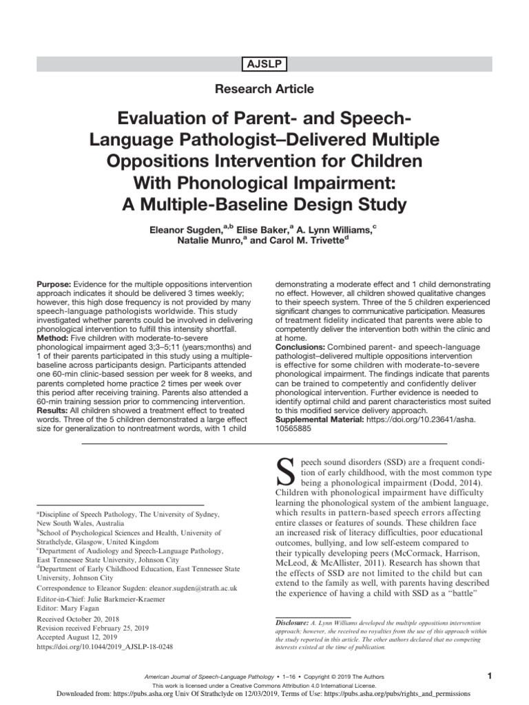 1 Sugden Etal AJSLP 2019 Evaluation of Parent and Speech Language ...
