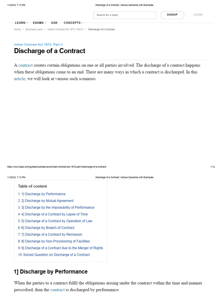 Contract Discharge Explained | PDF | Breach Of Contract | Civil Law ...