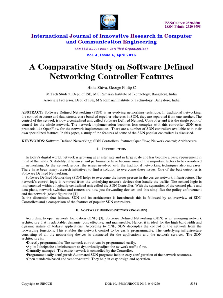A Comparative Study On Software Defined | PDF | Computer Network | Computer Networking