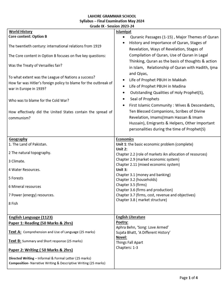 Grade 9.final Examination Syllabus 18-04-2024 | PDF | Chemical Bond ...