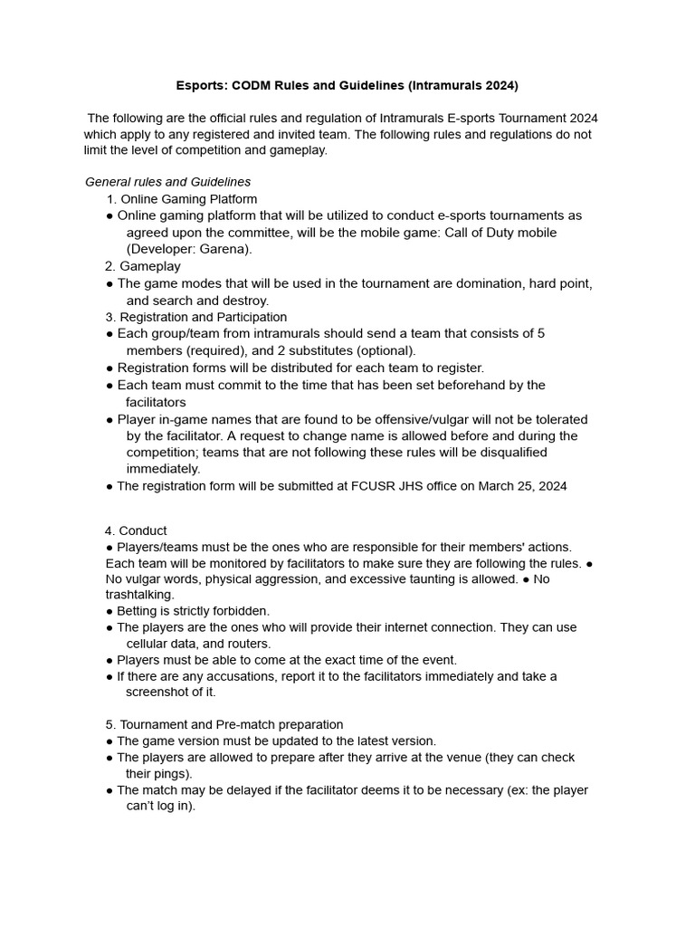 Esports_ CODM Rules and Guidelines | PDF