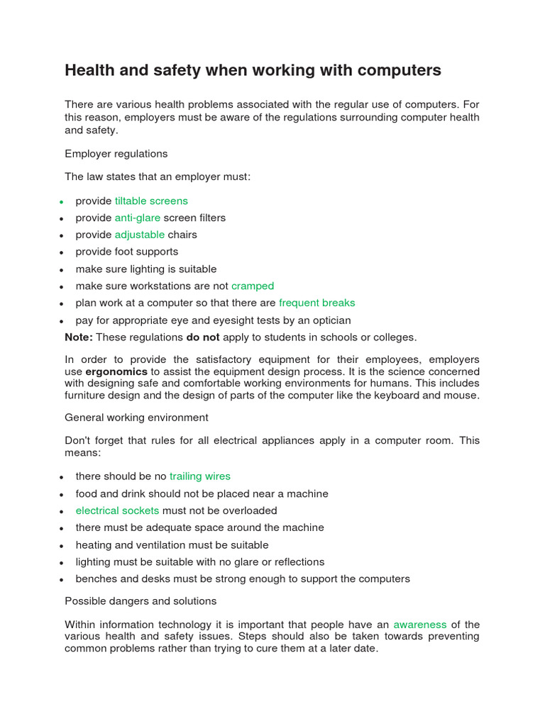 Health and Safety When Working With Computers | PDF | Human Factors And ...