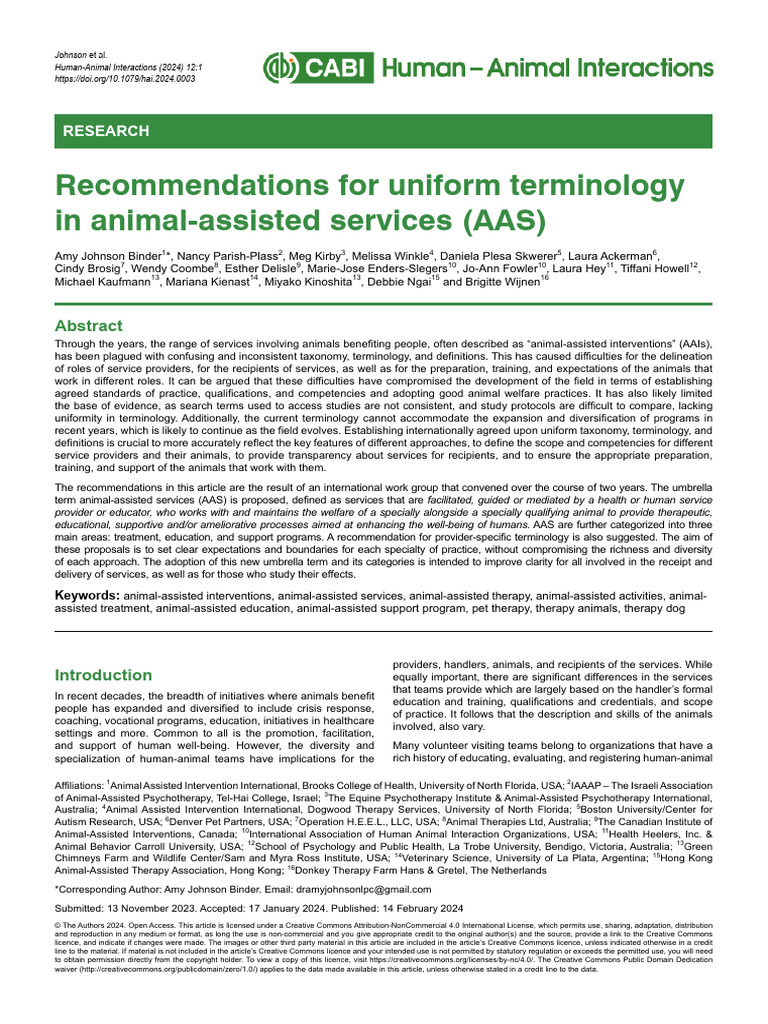 Recommendations For Uniform Terminology in Animal | PDF | Psychotherapy ...