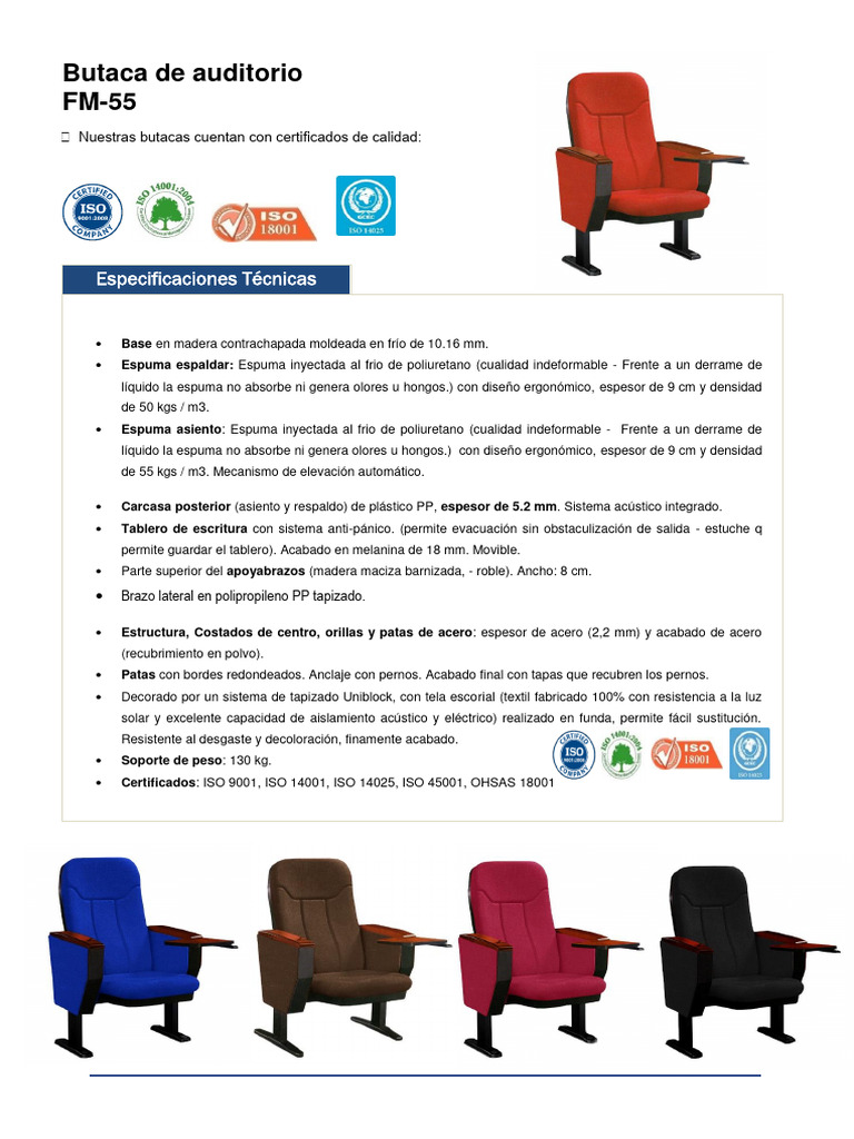 Ficha Tecnica Butaca FM-55 | PDF | Aislamiento térmico | Espuma