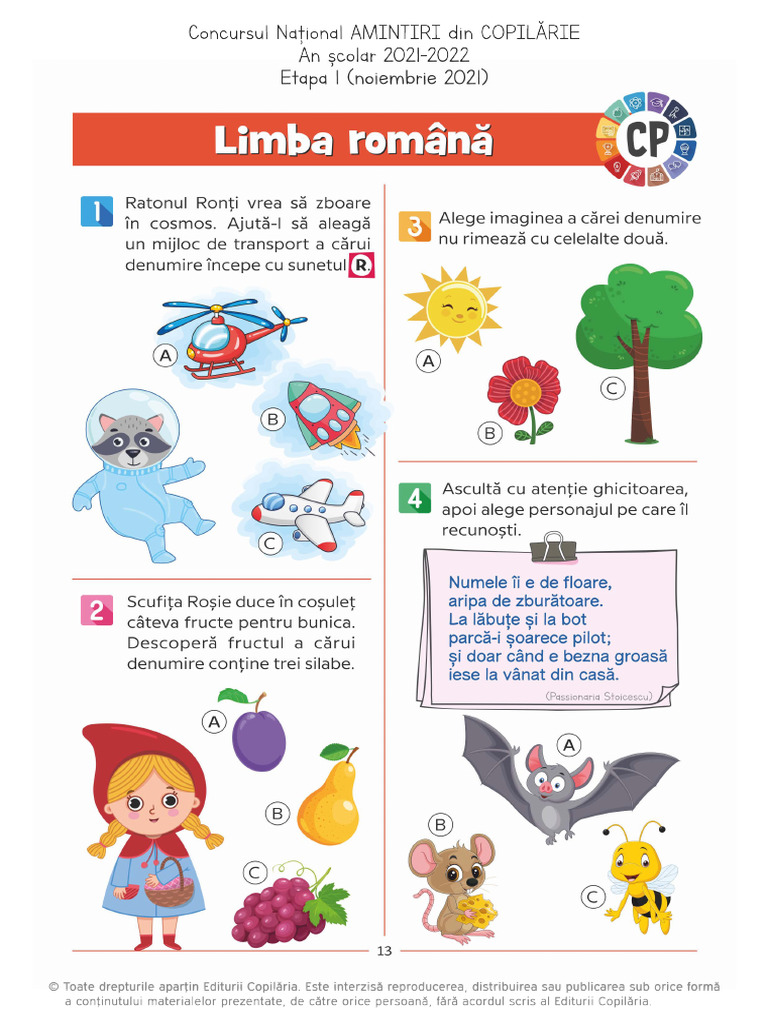 Amintiri Din Copilarie - Etapa1 (2021-2022) Subiect Clasa P | PDF