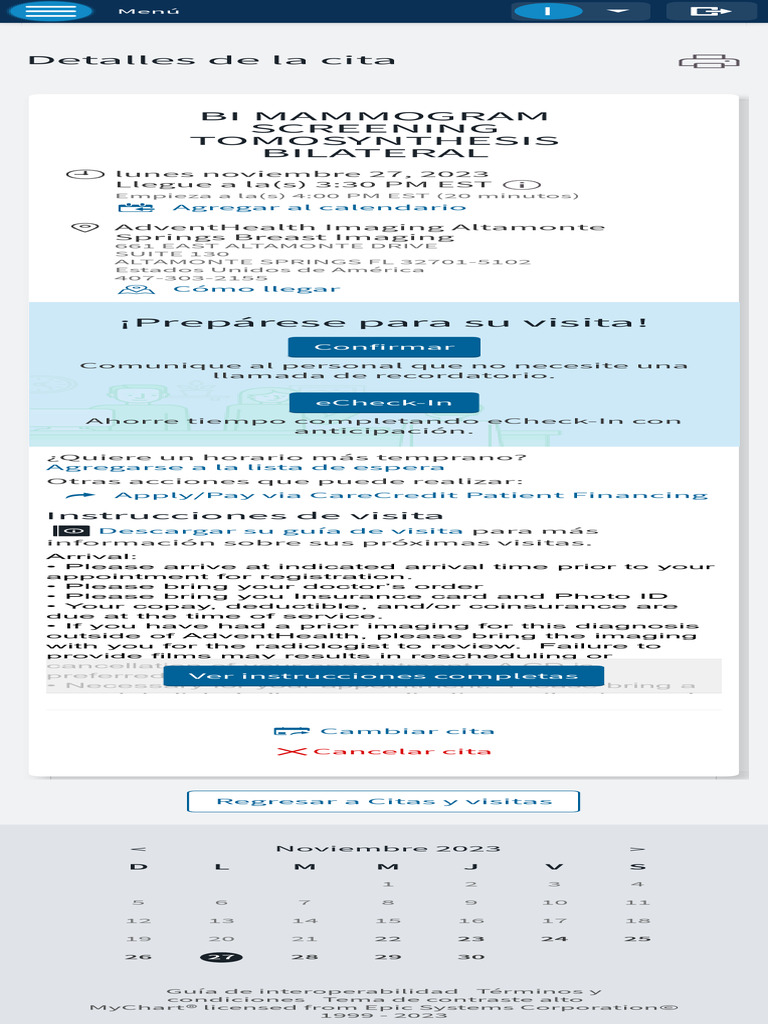MyChart - Detalles de La Cita | PDF