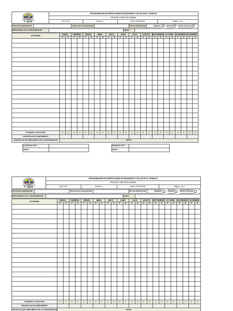 GH-F-216 Programación de Inspecciones en SST - V1 | PDF GH-F-216 Programación de Inspecciones en SST - V1 | PDF