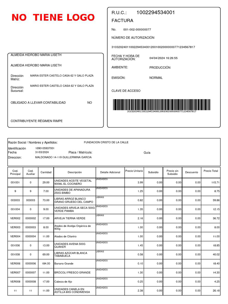 Factura-352 | PDF | Ingredientes de comida | Alimentos