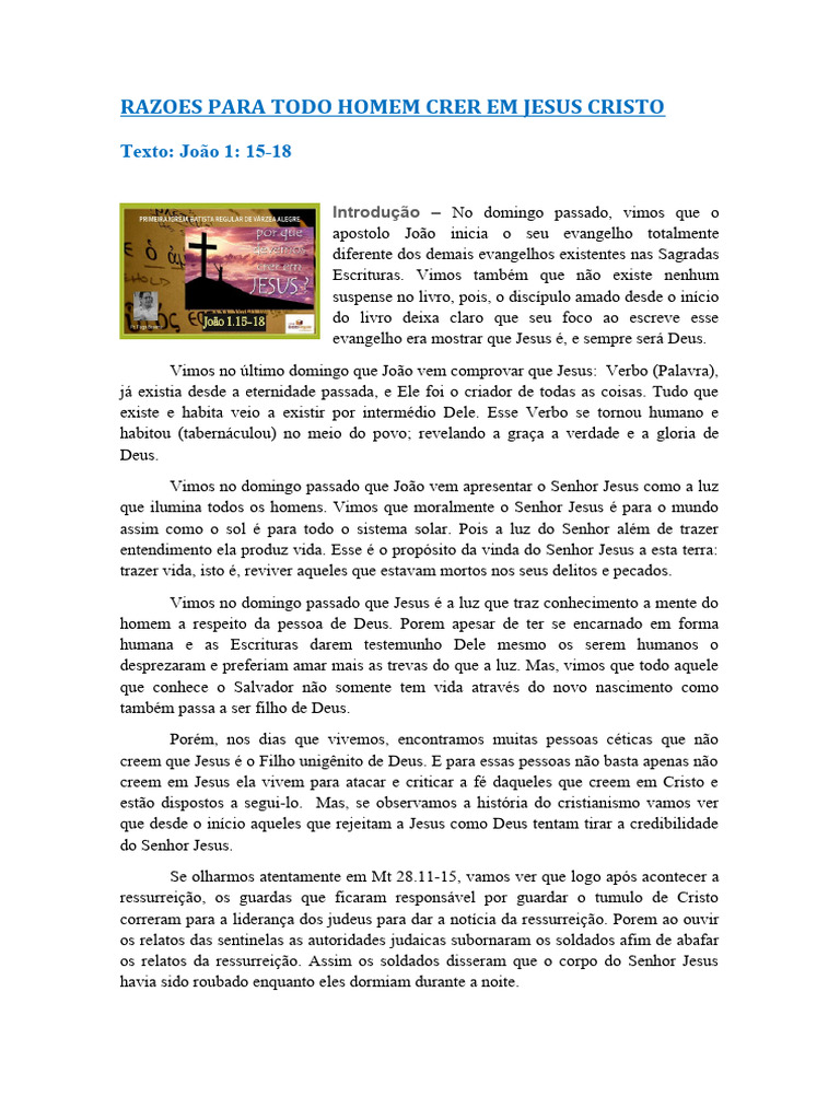 Mensagem 003 - RAZOES PARA TODO HOMEM CRER EM JESUS CRISTO | PDF ...