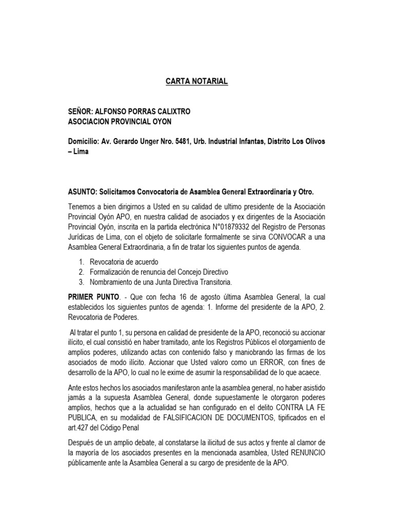 Carta Notarial | PDF | Gobierno