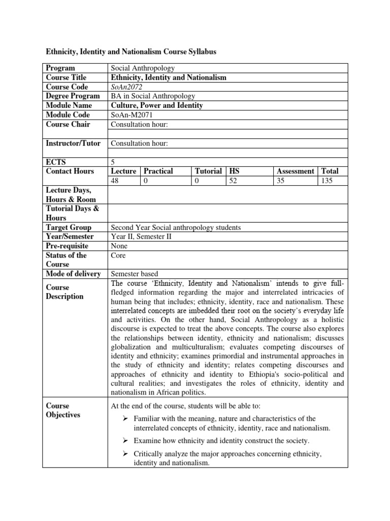 Ethnicity, Identity & Nationalism Syllabus | PDF | Ethnicity | Race ...