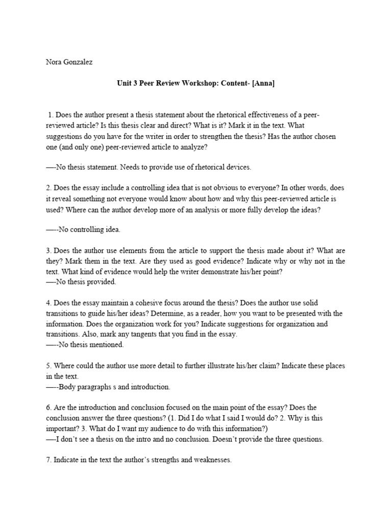 Peer Review-Content 1 | PDF | Essays | Thesis