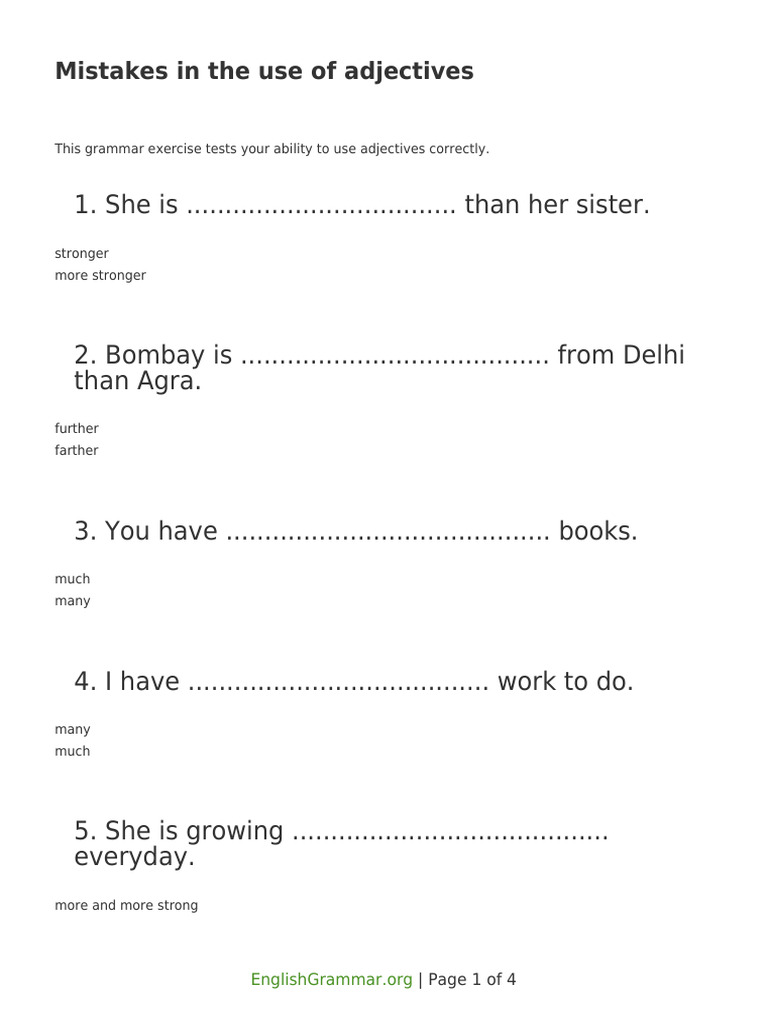 Mistakes in The Use of Adjectives | PDF | Adjective | Noun