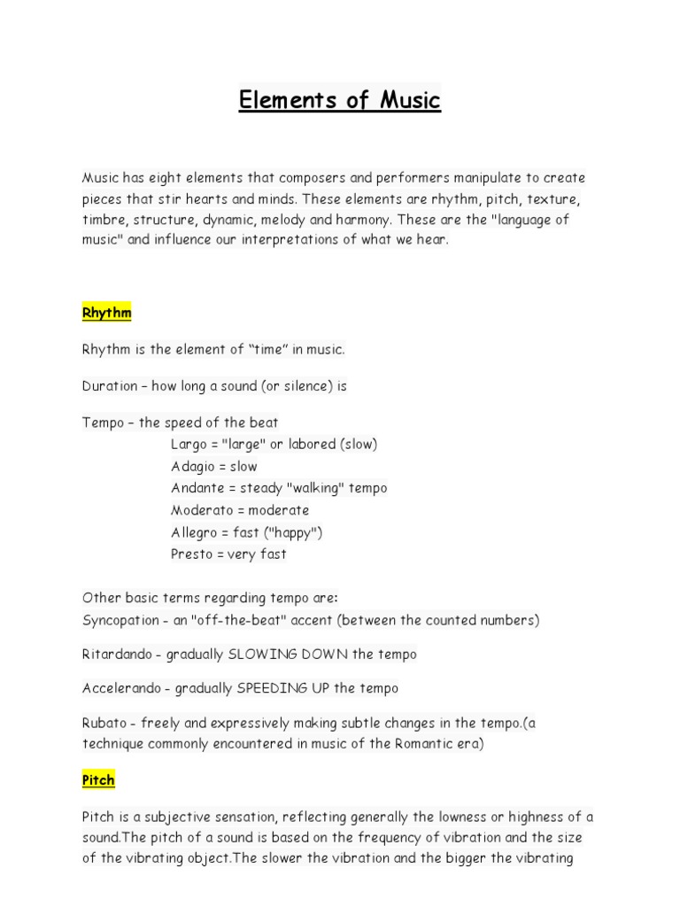 Elements of Music | PDF | Tempo | Harmony