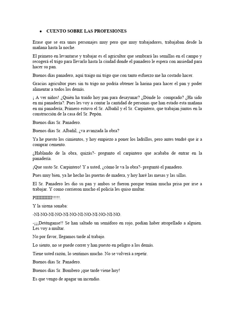 Cuento Sobre Las Profesiones | PDF | Panes