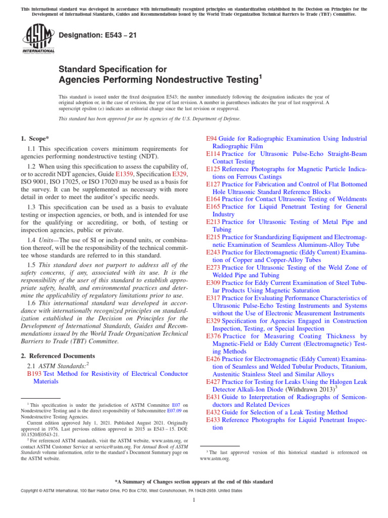 Astm E543-21 | PDF | Nondestructive Testing | Ultrasound