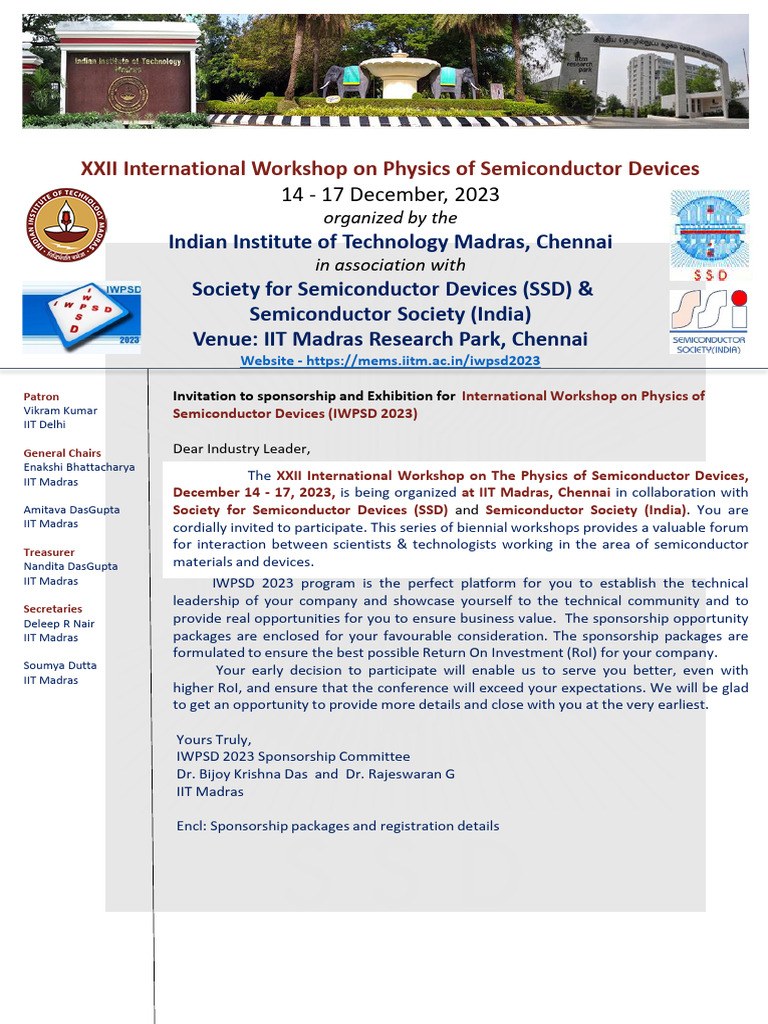 IWPSD 2023: Semiconductor Devices Workshop | PDF | Login | Password