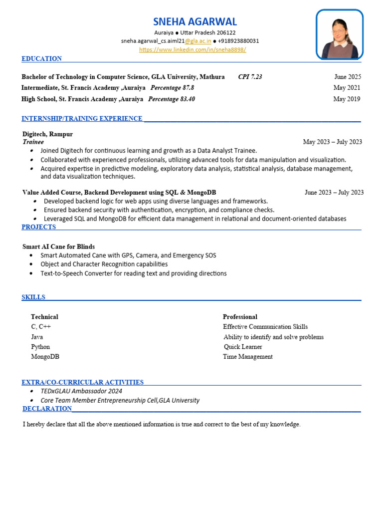 Gla Resume Format Edit Able | Download Free PDF | Data Analysis | Databases
