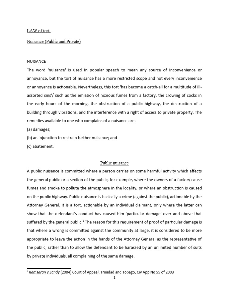 Lect. 4.1 Nuisance (Public and Private) | PDF | Nuisance | Tort