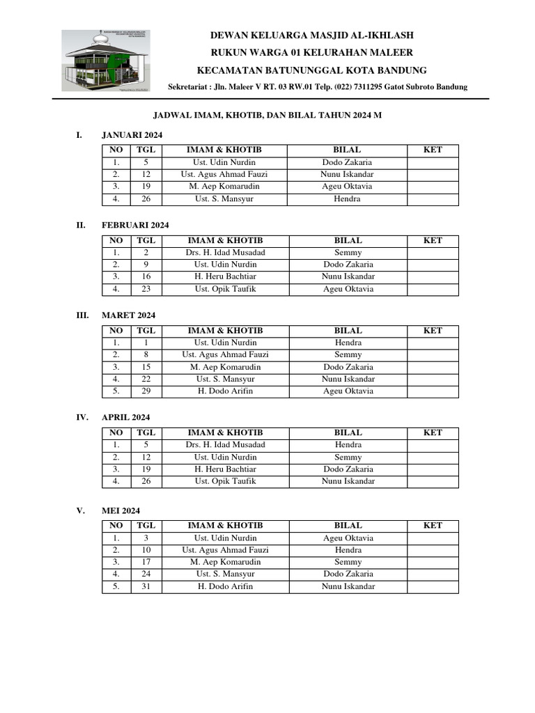 Jadwal Imam Khatib Jumat 2024 Fix | PDF