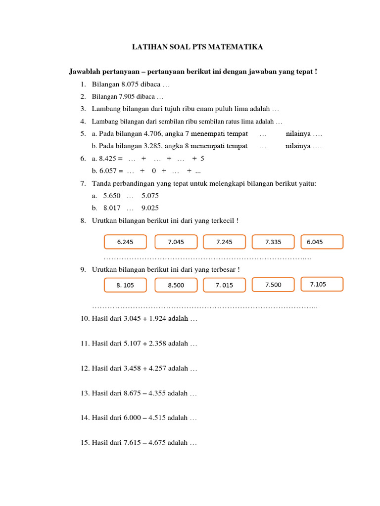 Latihan Soal PTS Ganjil Matematika | PDF
