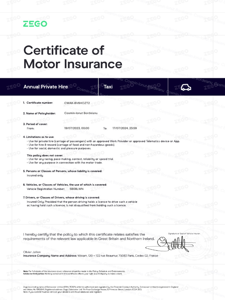 Policy Certificate | PDF | Vehicles | Transport