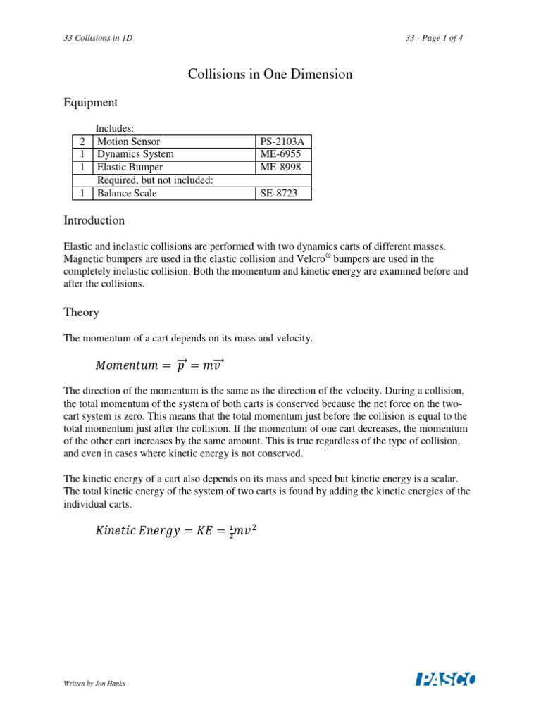 33 Collisions in 1D | PDF | Collision | Momentum