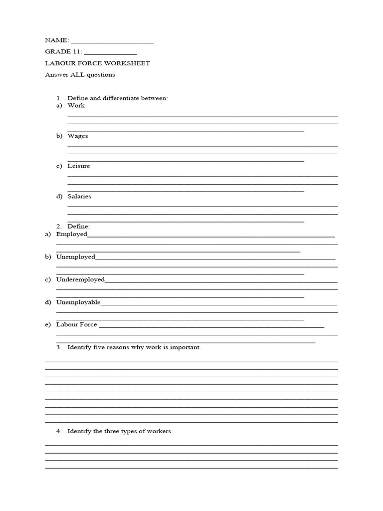 Labour Force Worksheet | PDF | Labour Economics | Unemployment