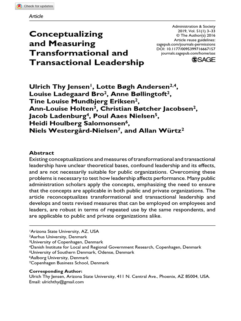 Jensen Et Al 2016 Conceptualizing and Measuring Transformational and Transactional Leadership ...