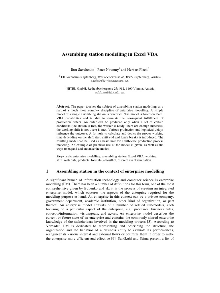 Excel VBA Model for Assembling Station | PDF | Simulation | Microsoft Excel