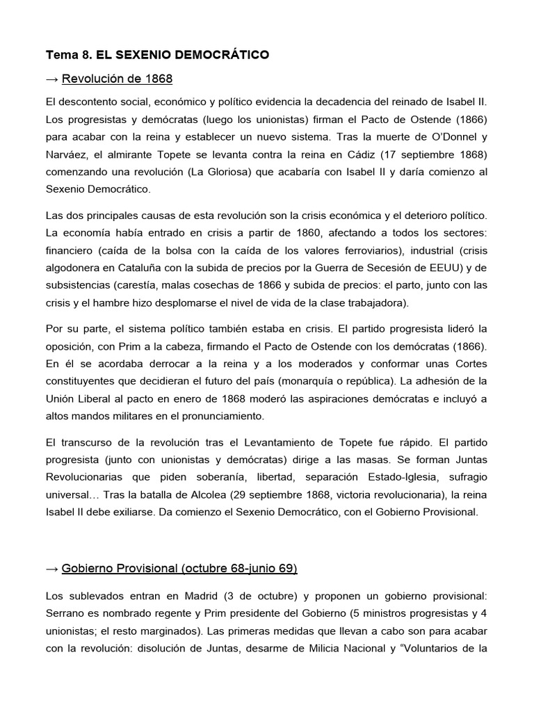 Sexenio Democrático | PDF | Gobierno de españa | España