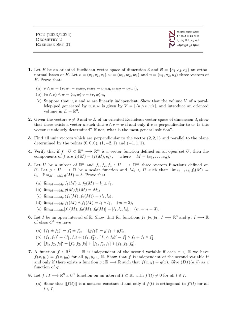Vector Calculus Exercises and Proofs | PDF | Circle | Coordinate System