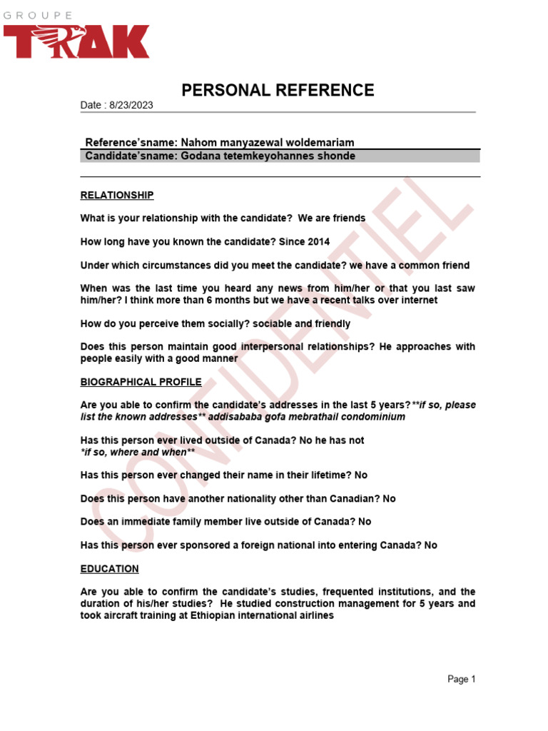 Personal Reference for Godana Shonde | PDF | Social Psychology