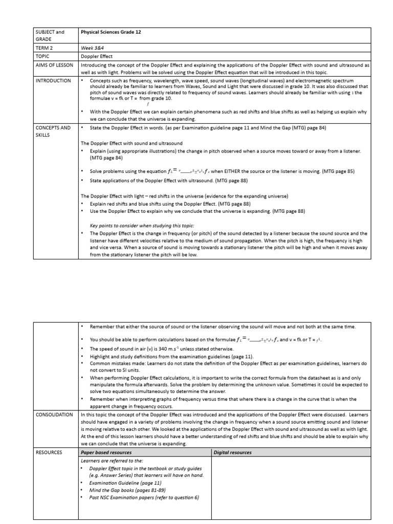 Physical Sciences Grade 12 Term 2 Weeks 3 and 4_2020 | PDF | Doppler ...