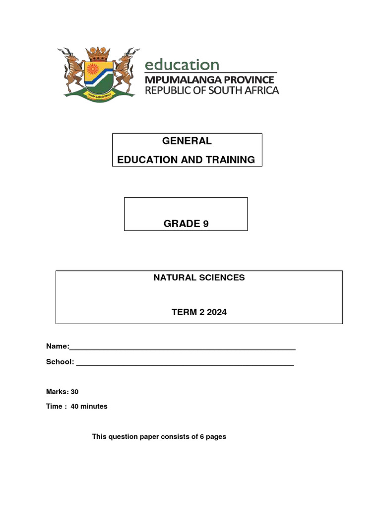 NS Grade 9 Baseline 2024 | Download Free PDF | Chemistry | Atoms