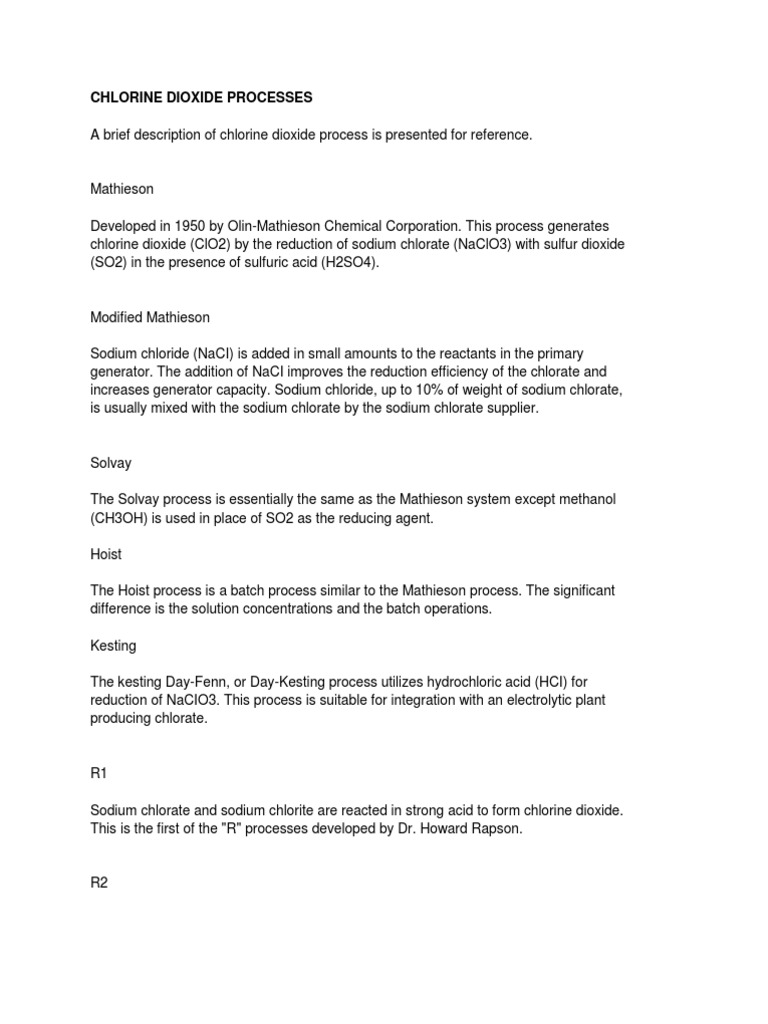 Chlorine Dioxide Process Descriptions | PDF | Chlorine | Sodium Chloride