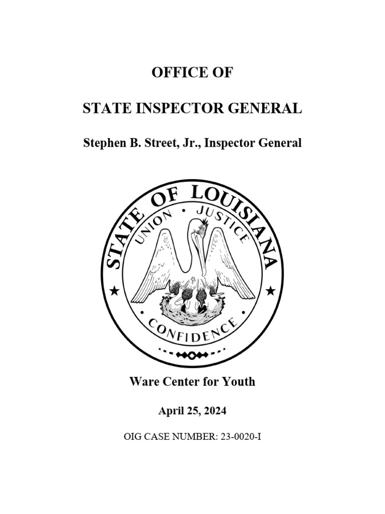 Louisiana Office of State Inspector General Report On Ware Youth Center - April 25, 2024 | PDF ...