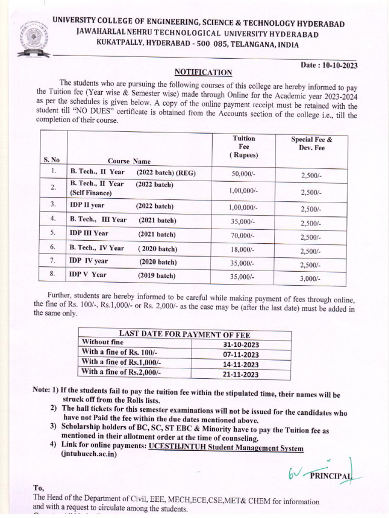 Fee Notification For Academic Year 2023-24 | PDF