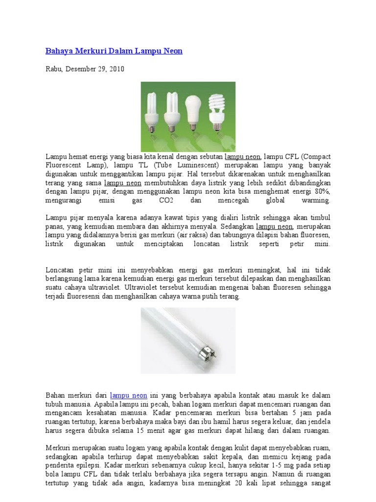 Bahaya Merkuri Dalam Lampu Neon | PDF